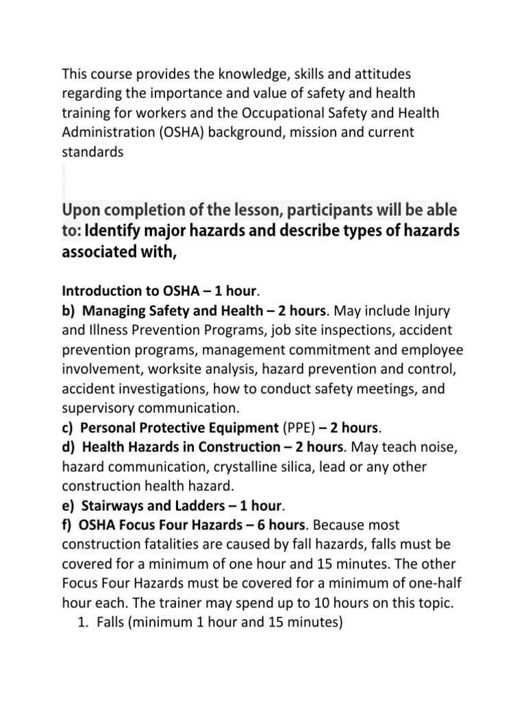 OSHA Safety Training Course Overview | PDF | Occupational Safety And ...