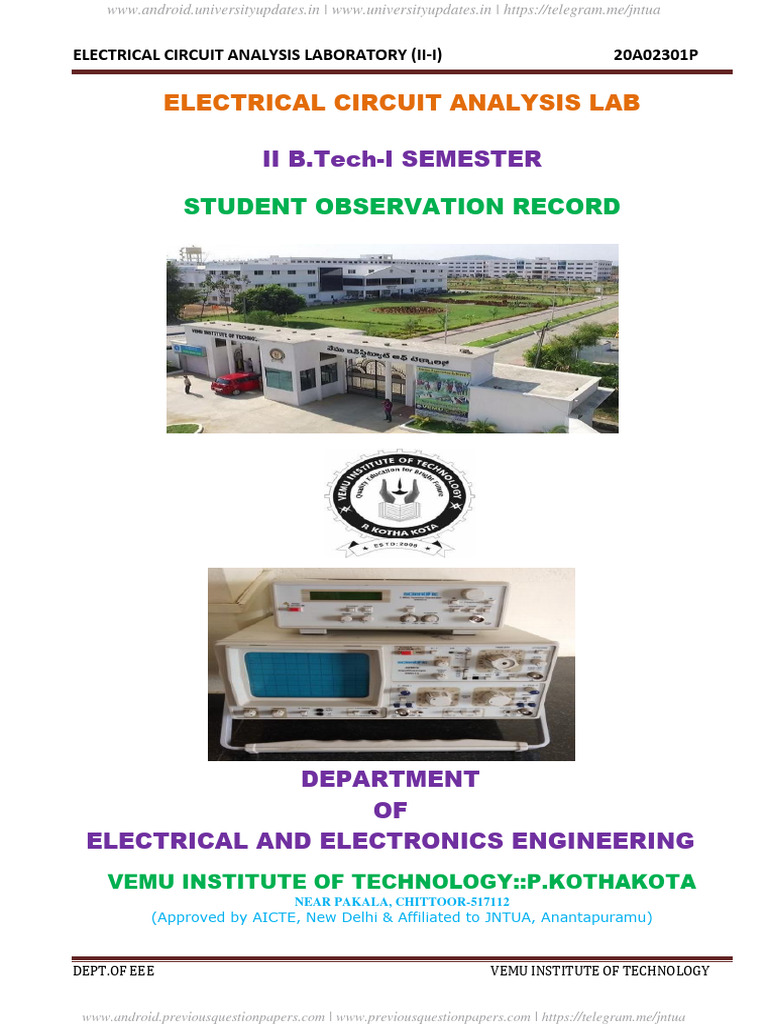JNTUA Electrical Circuit Analysis Lab Manual R20 | PDF | Engineering ... JNTUA Electrical Circuit Analysis Lab Manual R20 | PDF | Engineering ...