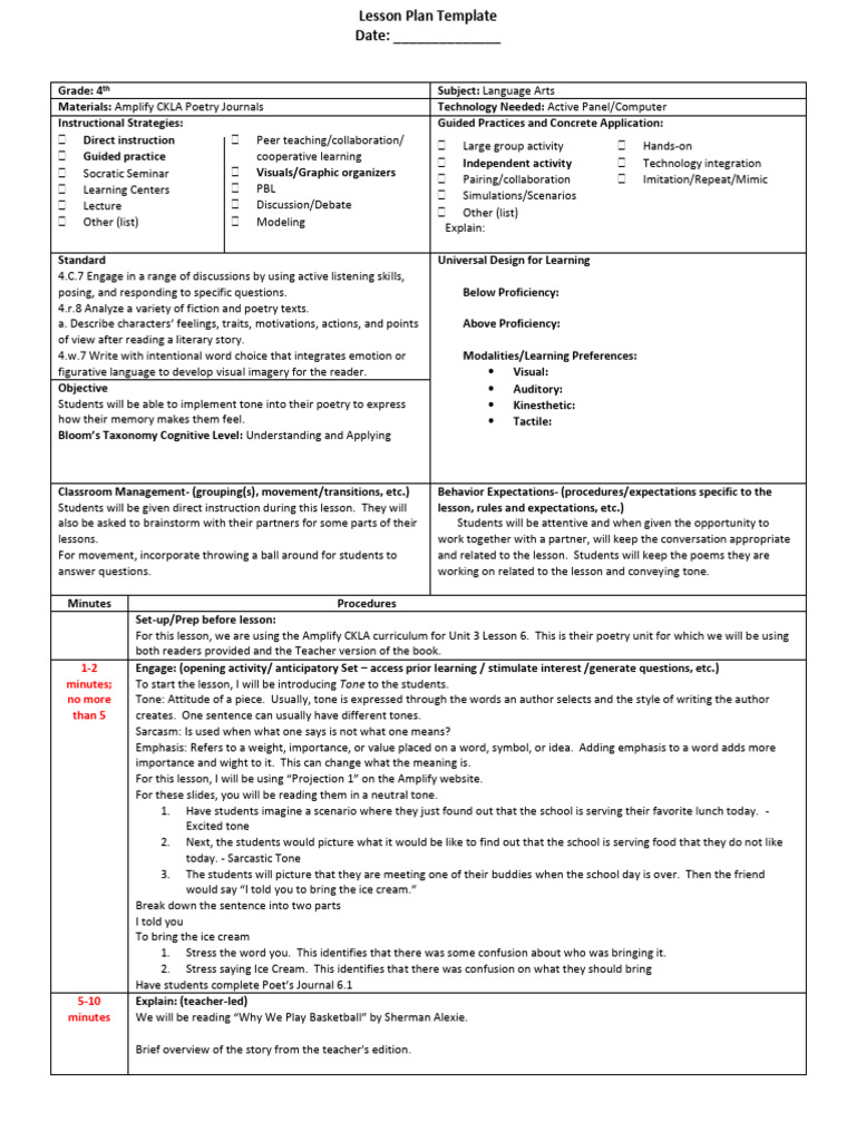 jacob burkart lesson plan la 1 2024 | PDF | Learning | Human Communication
