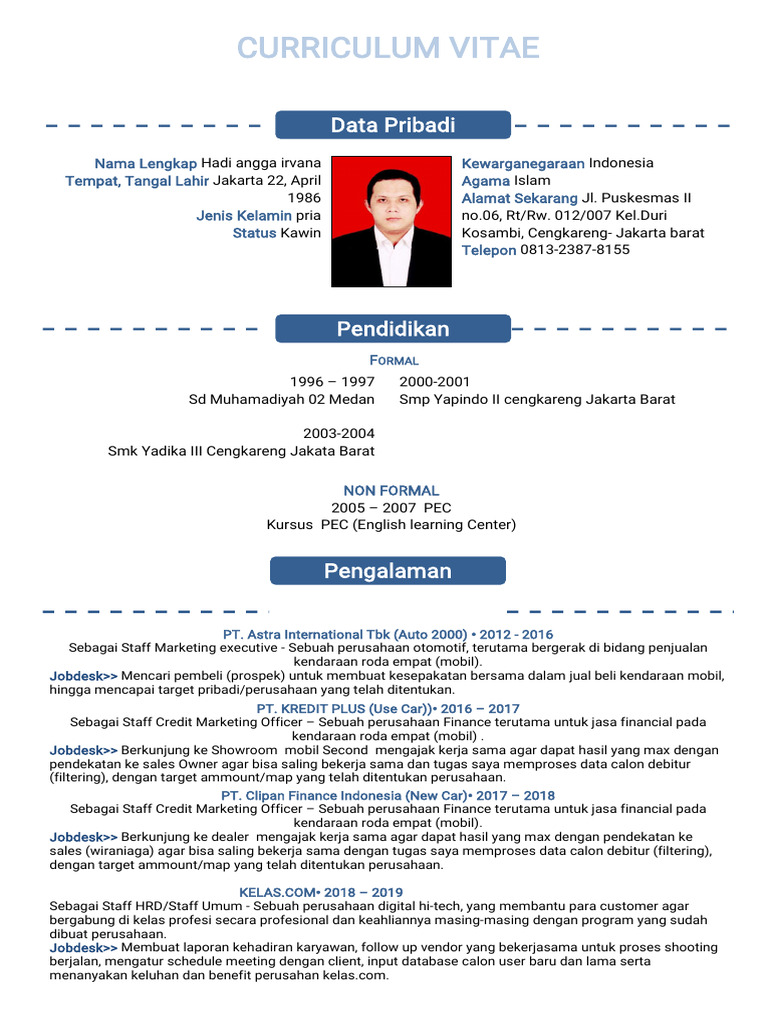 CV Hadi Angga Irvana: Pengalaman Marketing dan HRD | PDF