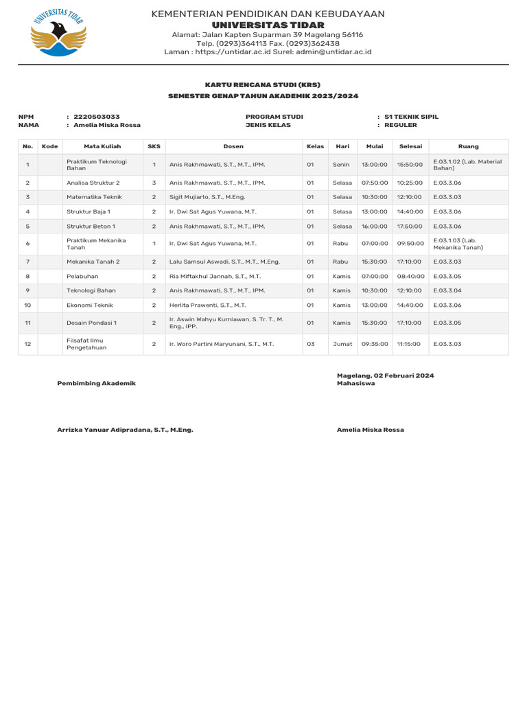 Alamat: Jalan Kapten Suparman 39 Magelang 56116 Telp. (0293) 364113 Fax ...