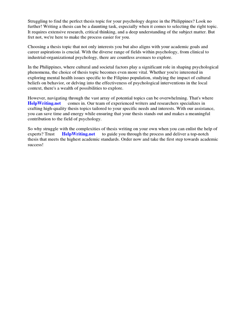Thesis Topics For Psychology Students In The Philippines Download