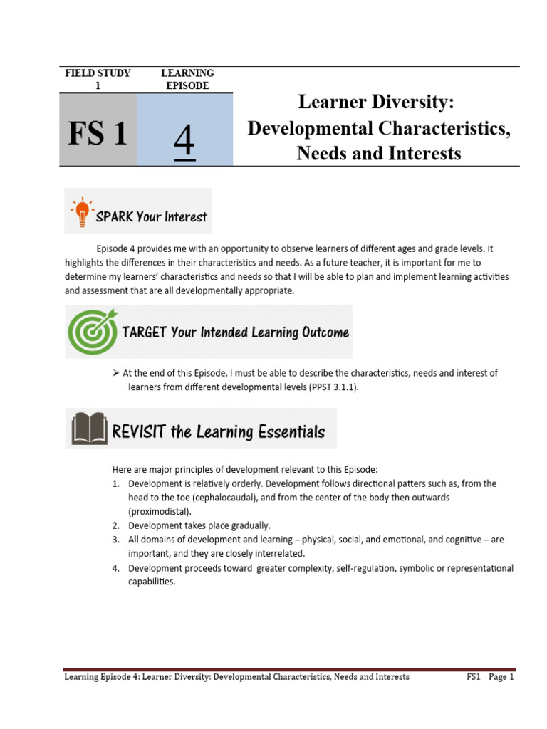 Learner Diversity: Developmental Characteristics, Needs and Interests ...