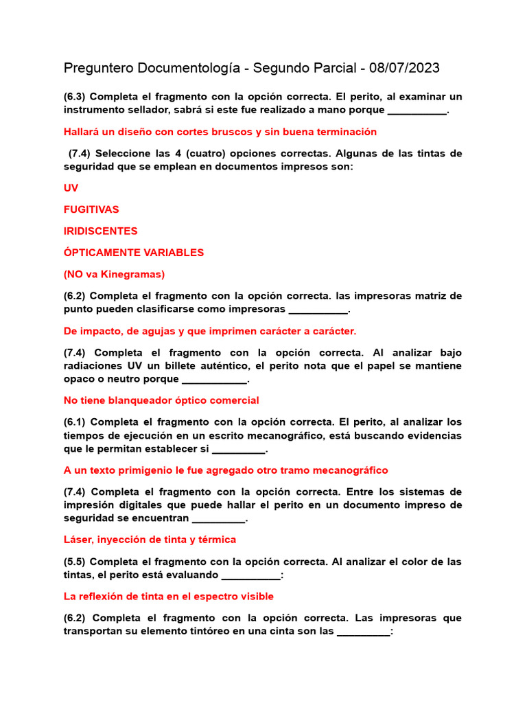 Preguntero Documentología Segundo Parcial | PDF | Impresora (Computación) | Papel