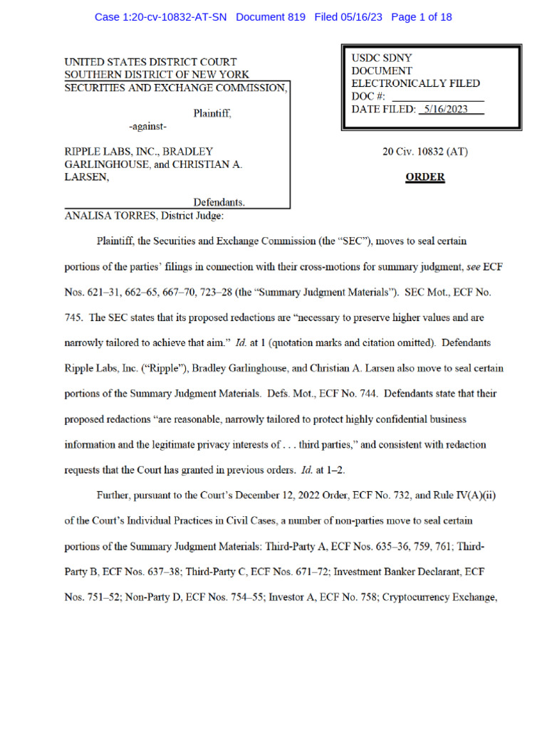 Order Denying Motion To Seal Hinman Documents | PDF | Summary Judgment ...