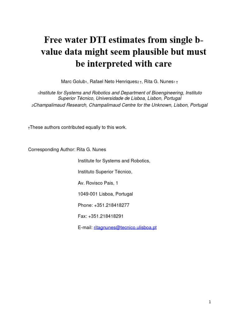 Free Water DTI Estimates From Single B-Value Data Might Seem Plausible ...