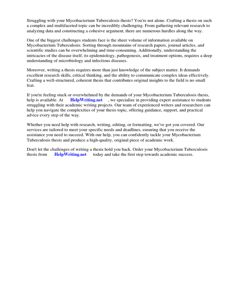 Mycobacterium Tuberculosis Thesis | PDF | Tuberculosis | Infection