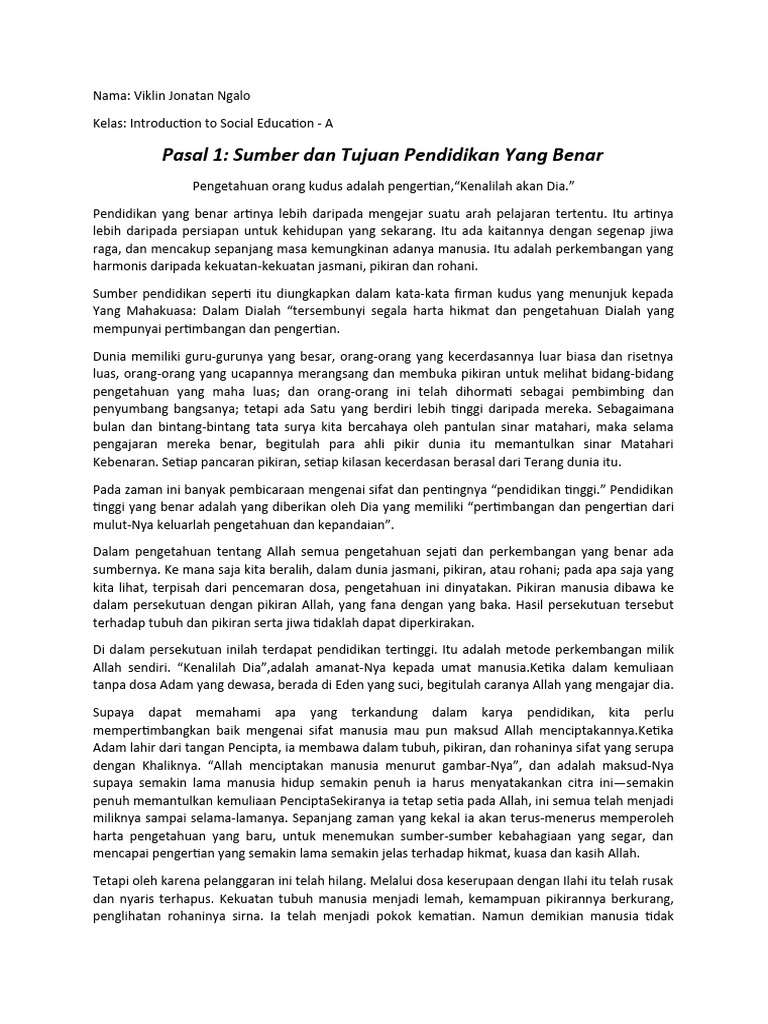 Ringkasan Materi Buku Pendidikan Ellen J. White | PDF