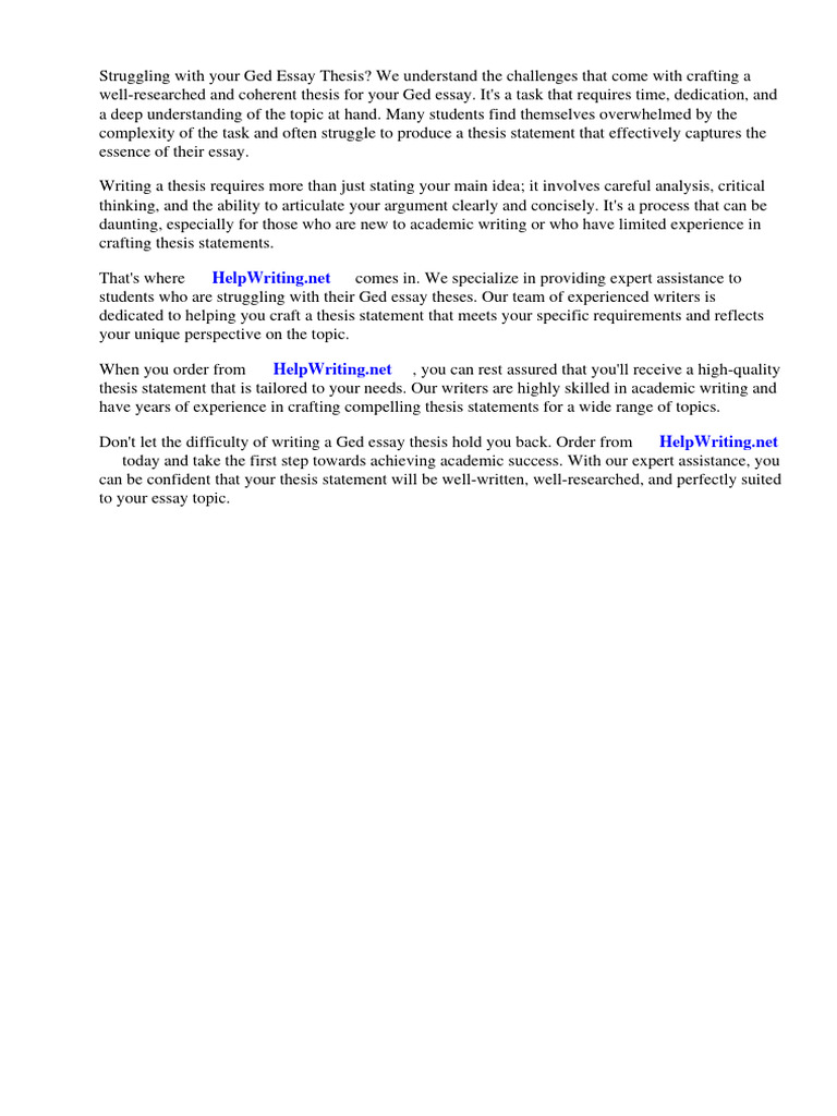 Ged Essay Thesis | Download Free PDF | Essays | Experience