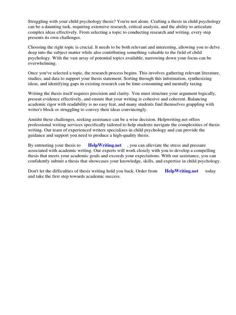 Child Psychology Thesis Topics | PDF | Psychology | Child Development