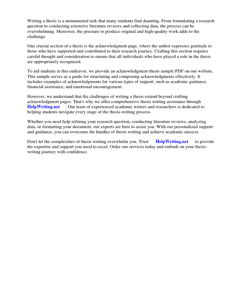 Acknowledgement Thesis Sample PDF | PDF | Thesis