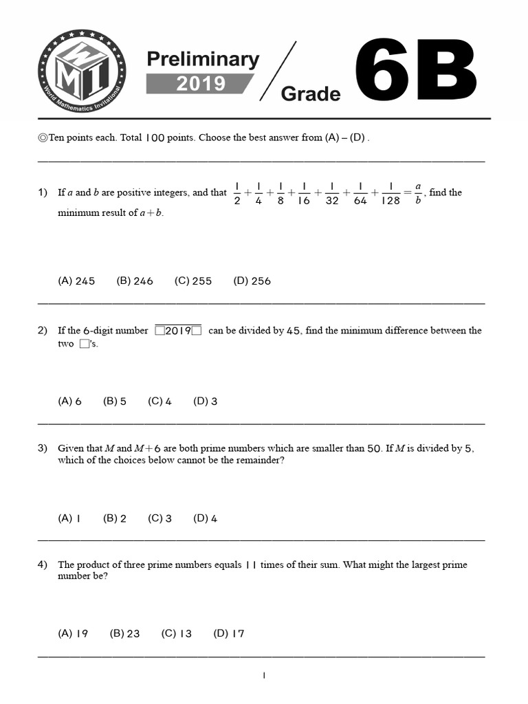 Grade 6 Math Problems with Answers | PDF | Abstract Algebra ...