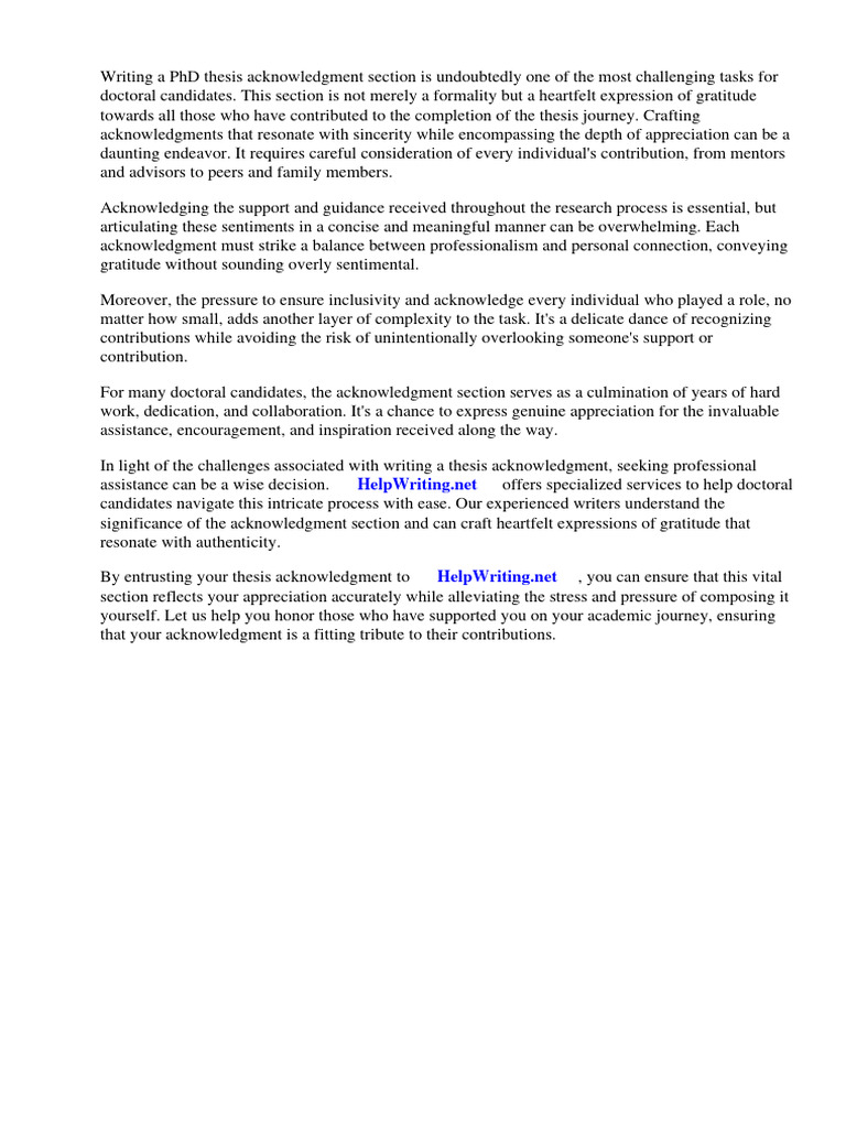Phd Thesis Acknowledgement | PDF | Thesis | Doctor Of Philosophy