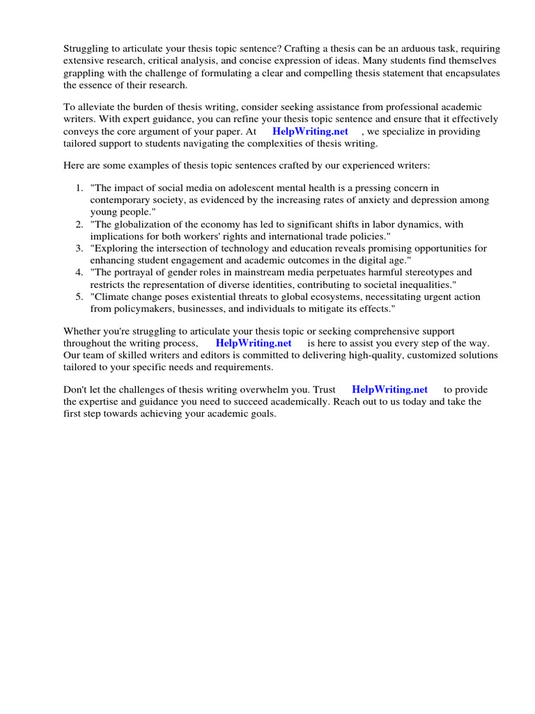 Thesis Topic Sentence Examples | PDF | Essays | Paragraph