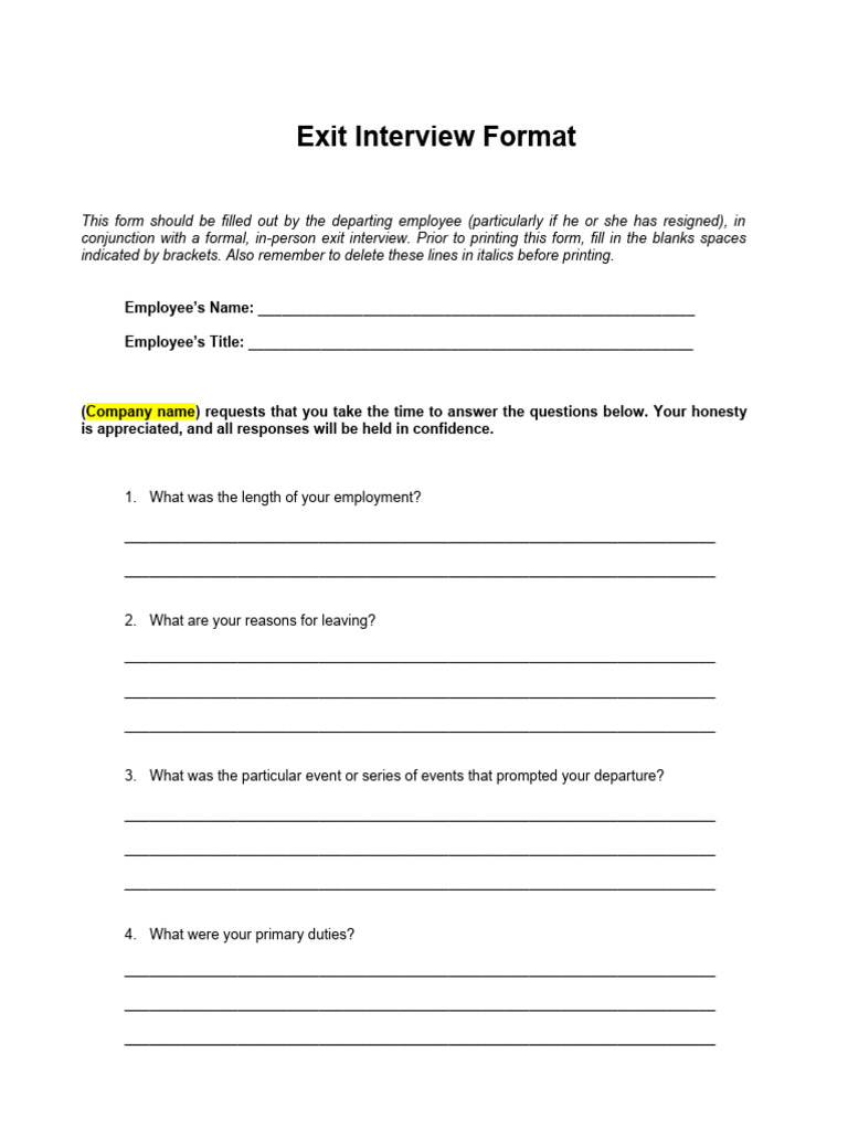Exit Interview Format | PDF