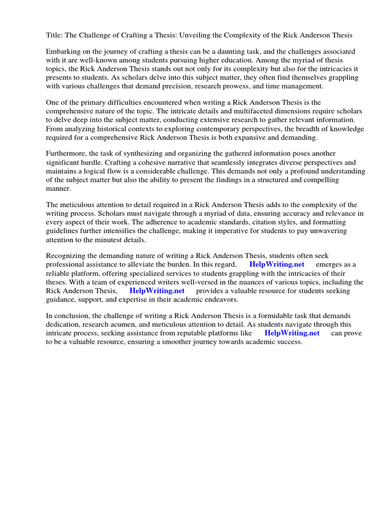 Rick Anderson Thesis | PDF Rick Anderson Thesis | PDF