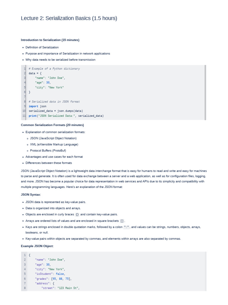 Lecture 2 Serialization Basics 1.5 Hours | PDF | Json | Xml