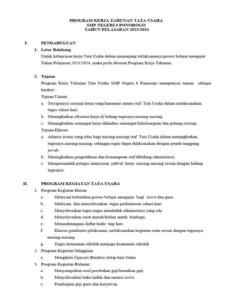 Program Kerja Tu | PDF | Karier & Perkembangan