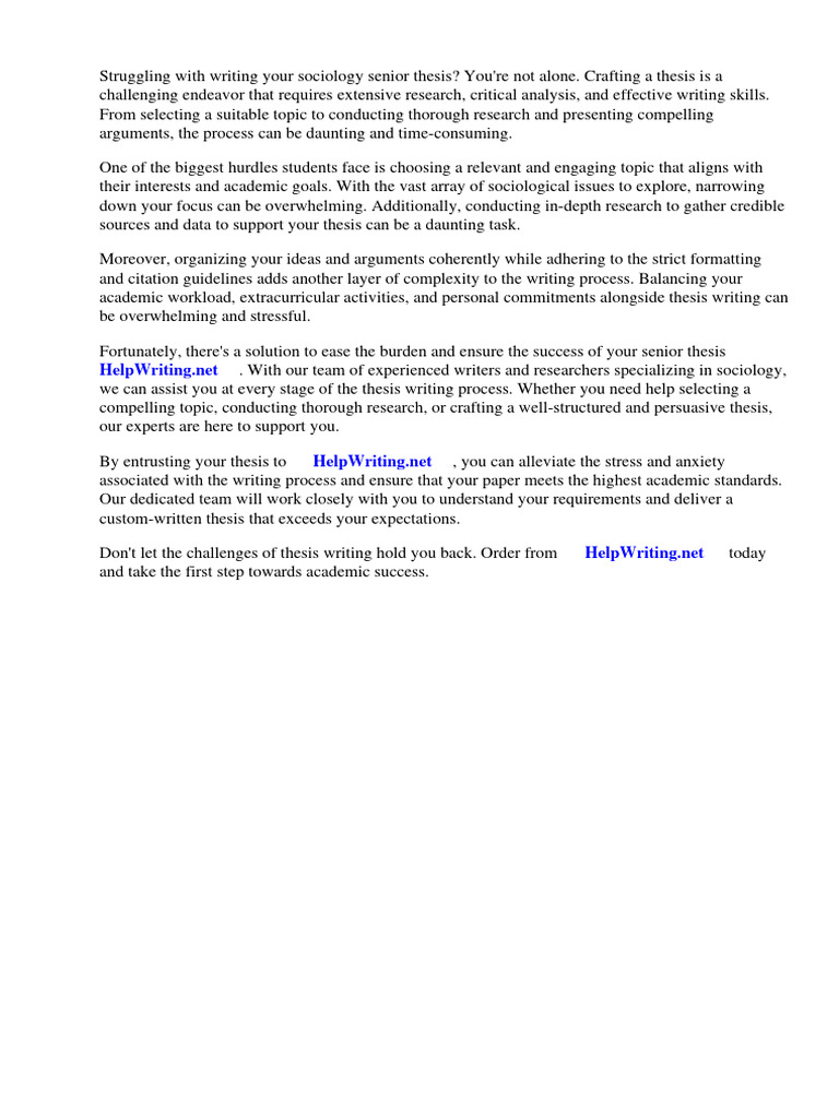 Sociology Thesis Writing Assistance | PDF | Thesis | Sociology