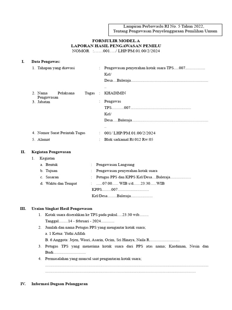 Penyerahan Kotak Suara Dari Tps Ke Pps Tps 007 | PDF