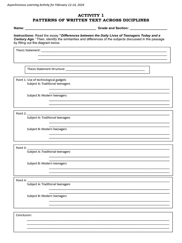 ACTIVITY 1 (Patterns of Written Text Across Disiplines) | PDF ...