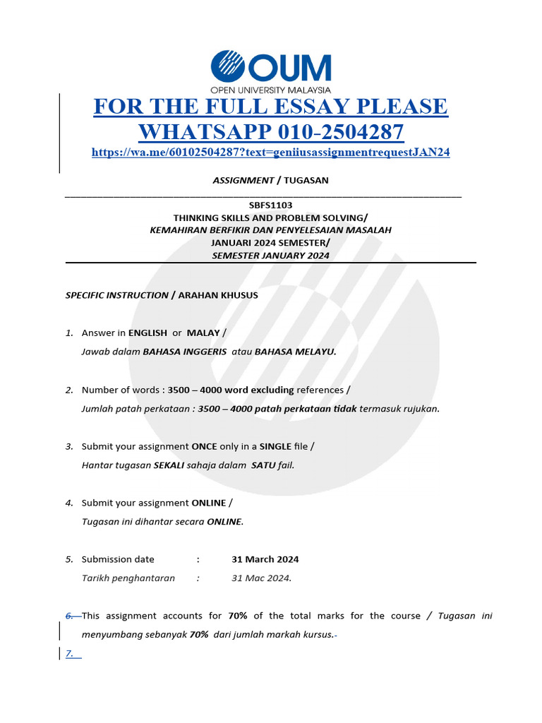 SBFS1103 Thinking Skills and Problem Solving | PDF