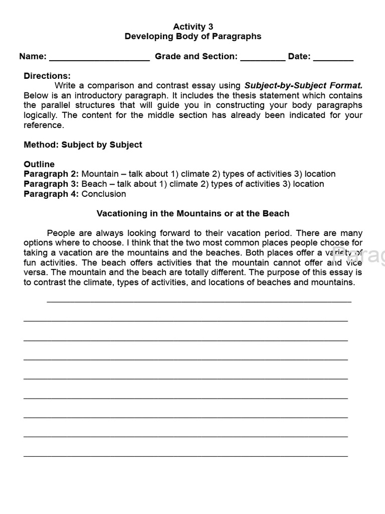 Activity 3-Developing Body of Paragrapg (Subject by Subject Method ...