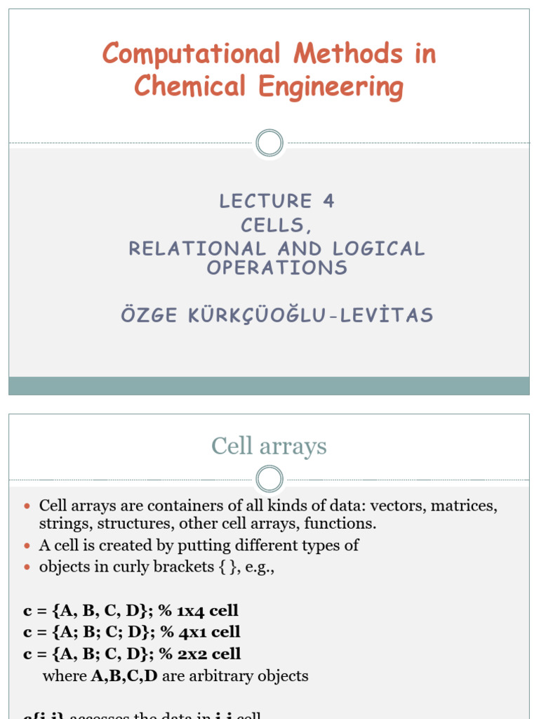 Lecture 4 Cells LogicalOperators | PDF | Matrix (Mathematics) | Software Engineering