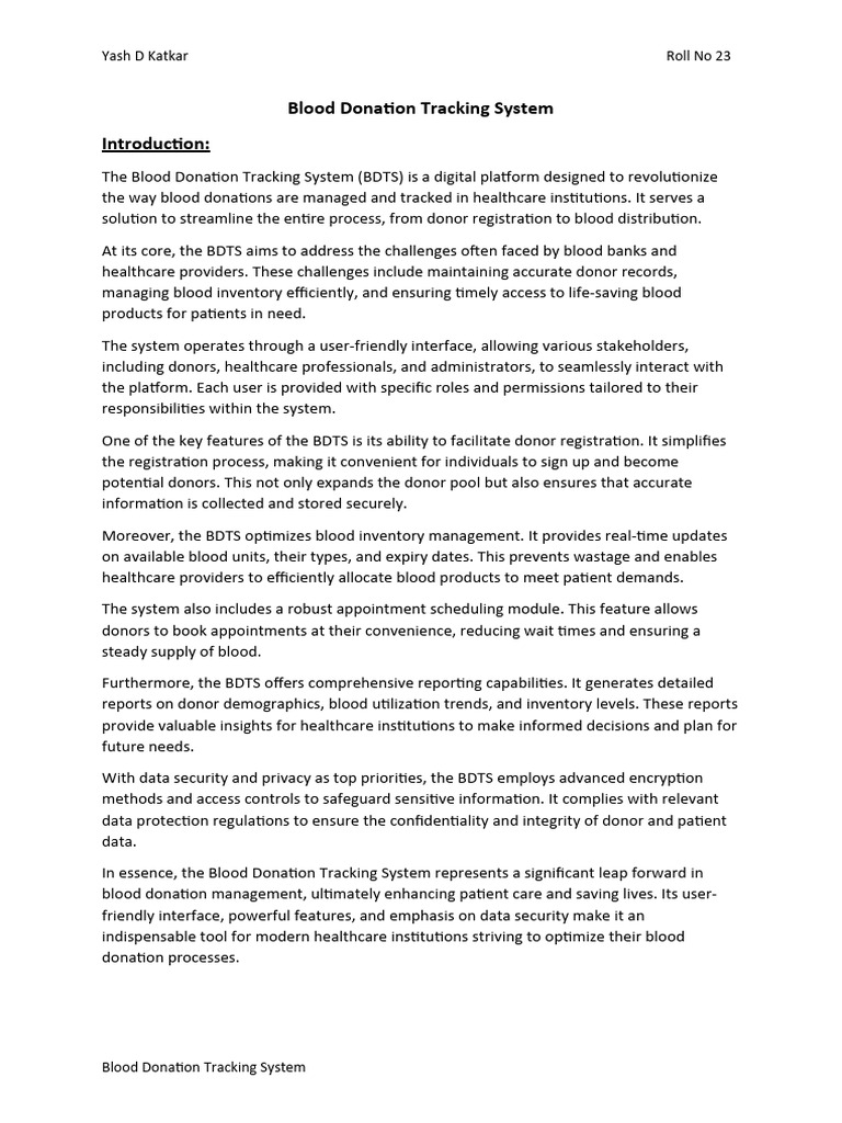 The Blood Donation Tracking System Syno | PDF | Databases | Software ...