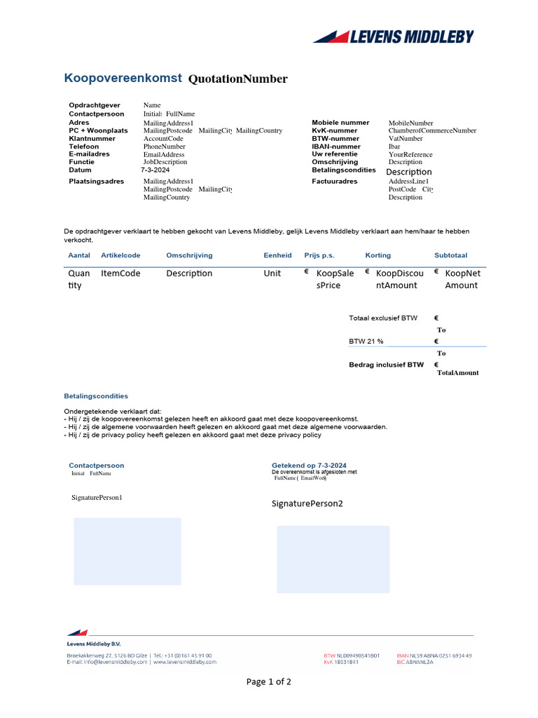 Template GLM Systems CRM Koop Overeenkomst Levens-NL-2023-V01 | PDF