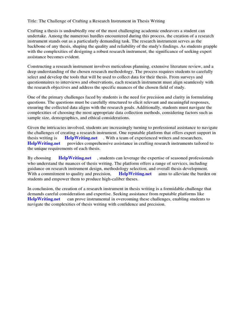Research Instrument in Thesis | PDF | Methodology | Thesis