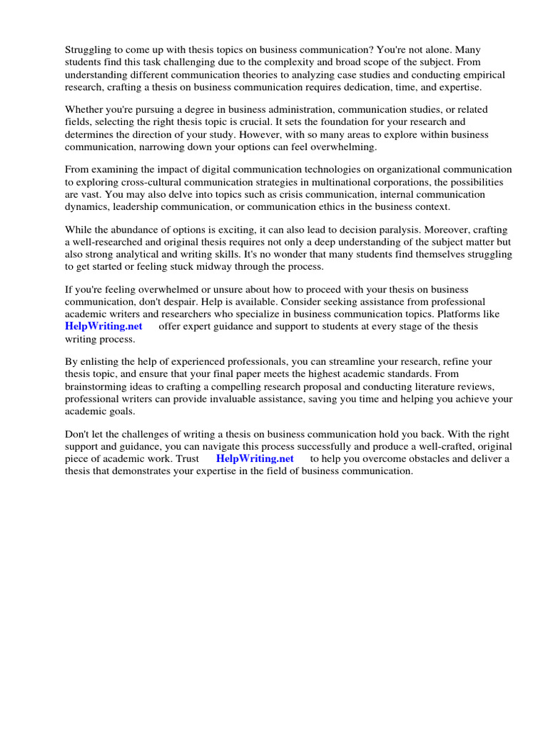 Thesis Topics On Business Communication | PDF | Thesis | Communication