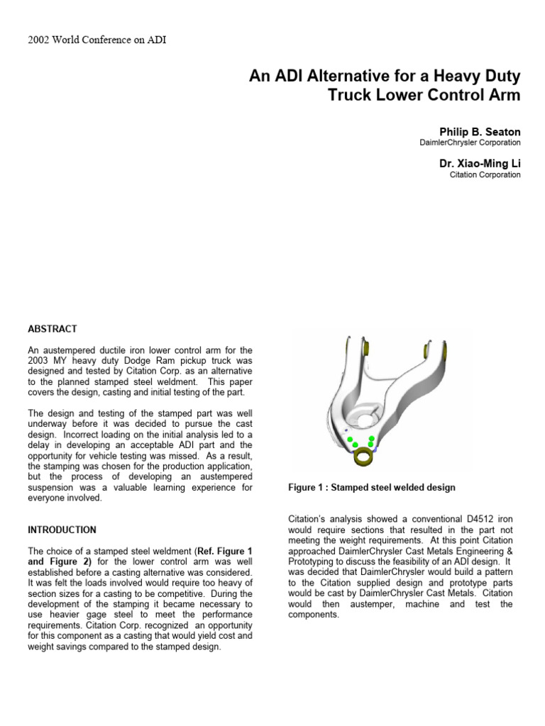 An ADI Alternative For A Heavy Duty Truck Lower Control Arm | PDF