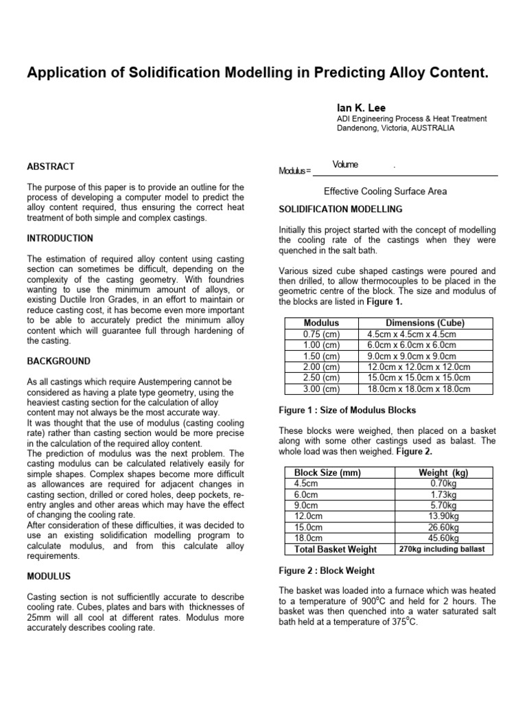 Application of Solidification Modelling in Predicting Alloy Content ...