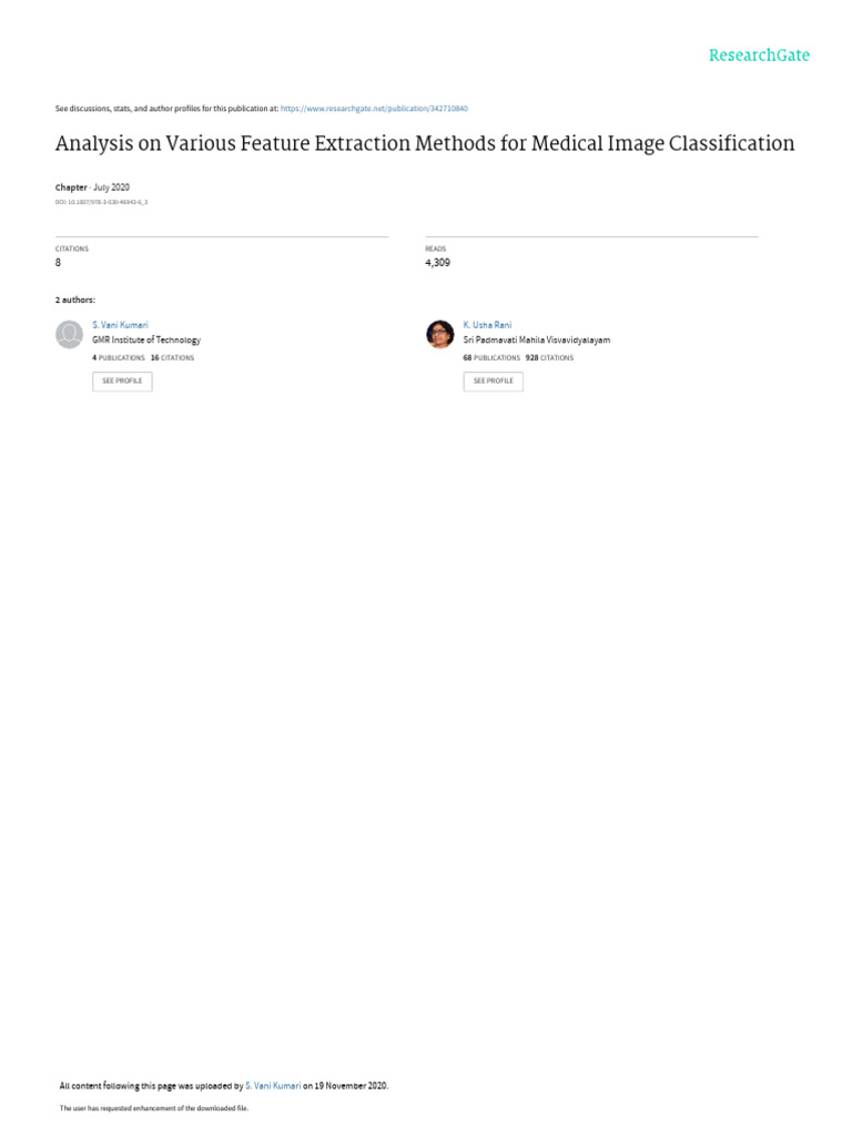 Analysison Various Feature Extraction Methodsfor Medical Image ...