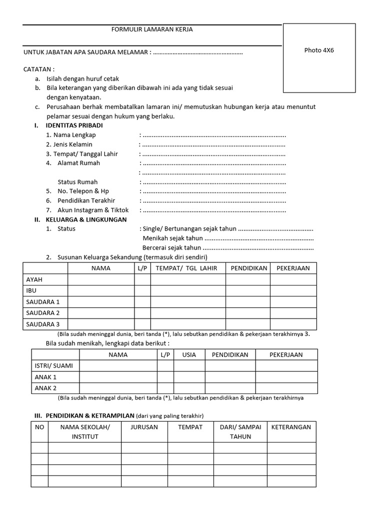 Form Biodata Calon Karyawan | PDF