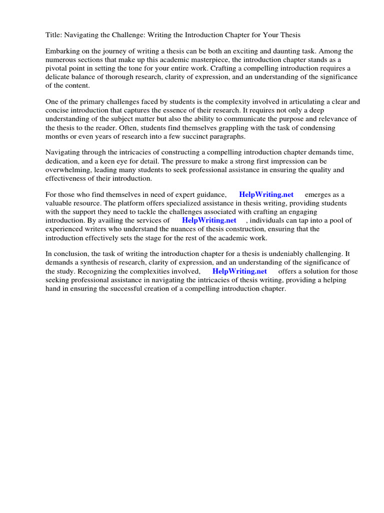 How To Write Introduction Chapter For Thesis | PDF | Thesis | Methodology