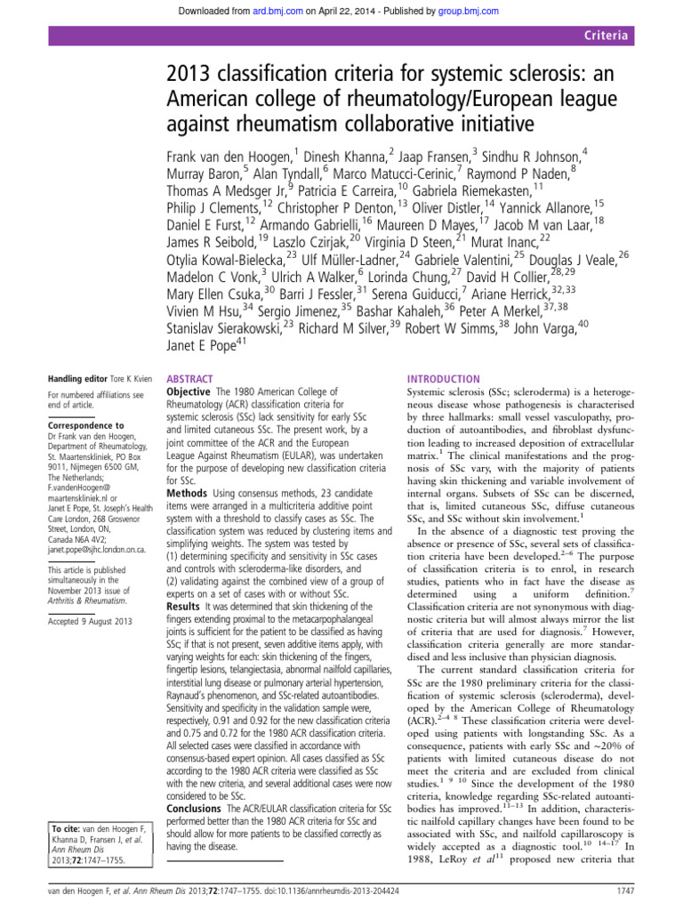 2013 ACR/EULAR Criteria for SSc | PDF | Clinical Medicine | Medical ...