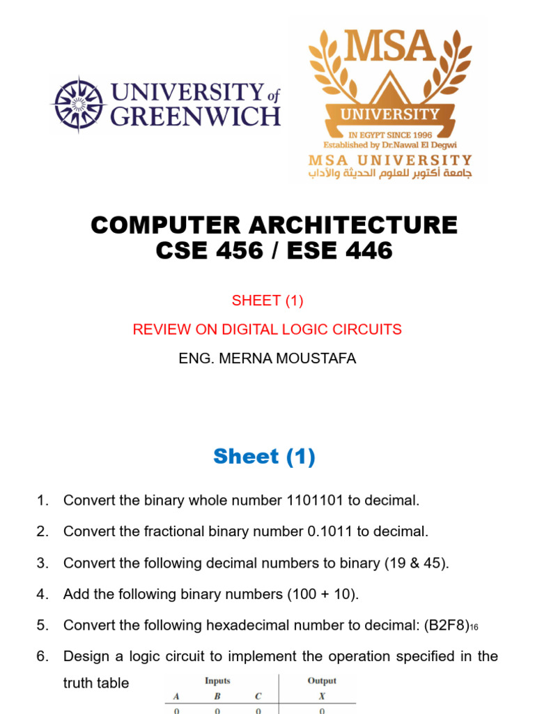 Sheet (1) Review on Digital Logic Circuits | PDF