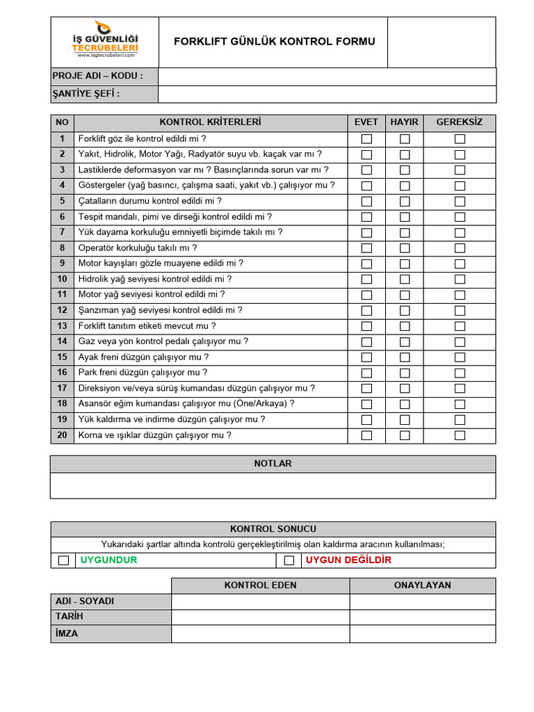 040 Forklift Gunluk Kontrol Formu | PDF