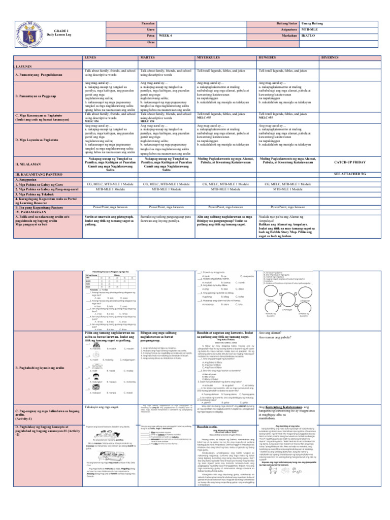 DLL W4 Q3 Mtb-Mle 1 | PDF