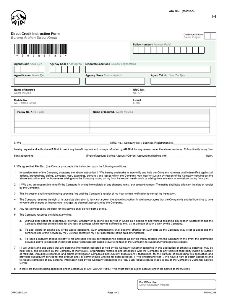 Direct Credit Instruction Form | PDF