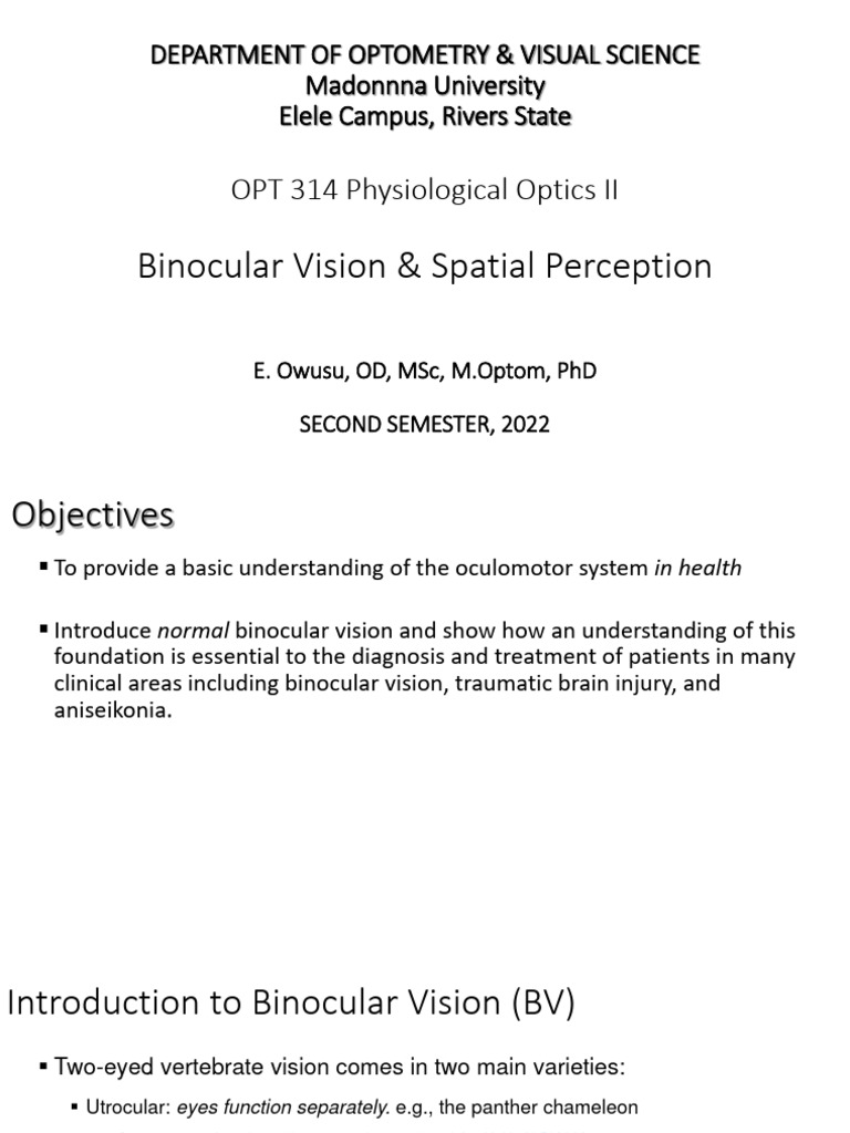 OPT 314 - Intro To BV and Eye Movements | PDF | Visual Perception | Eye