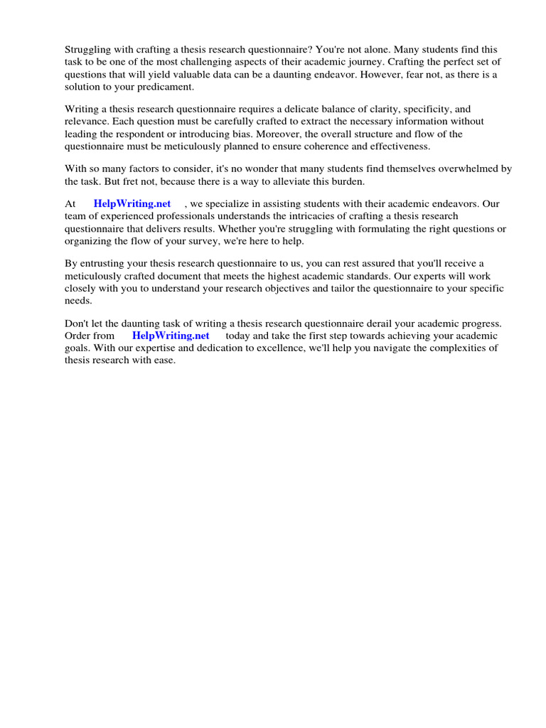 Thesis Research Questionnaire | PDF | Survey Methodology | Thesis Thesis Research Questionnaire | PDF | Survey Methodology | Thesis