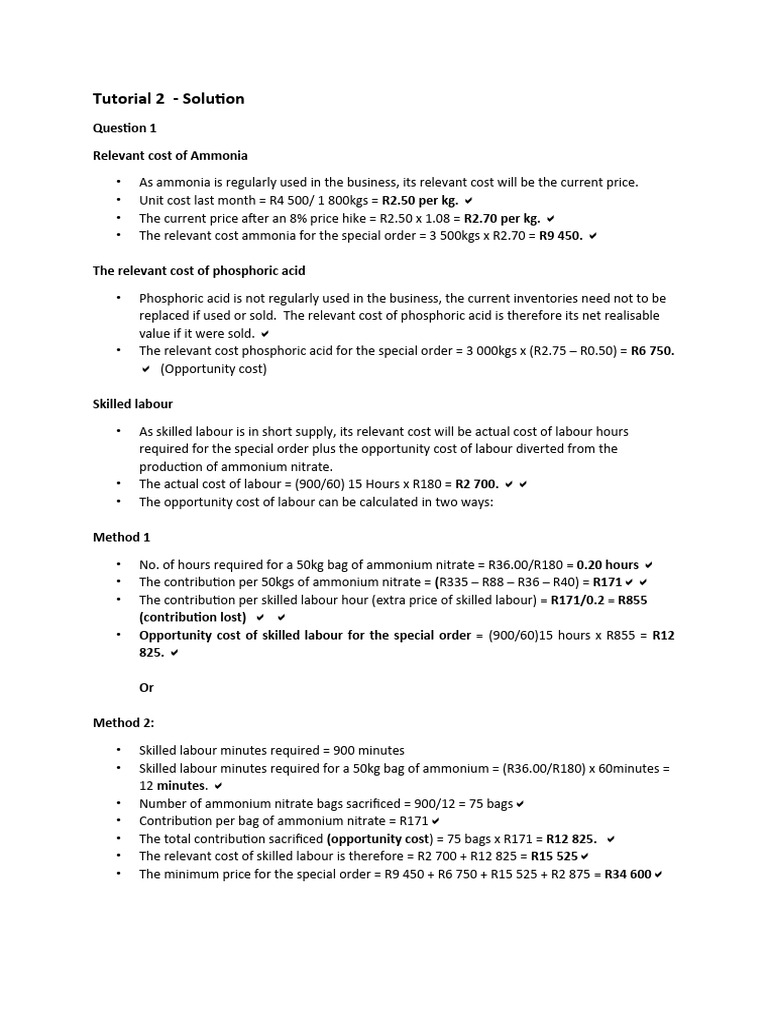 Tutorial Unit 2 Relevant Costing Solutions | PDF | Cost | Pricing