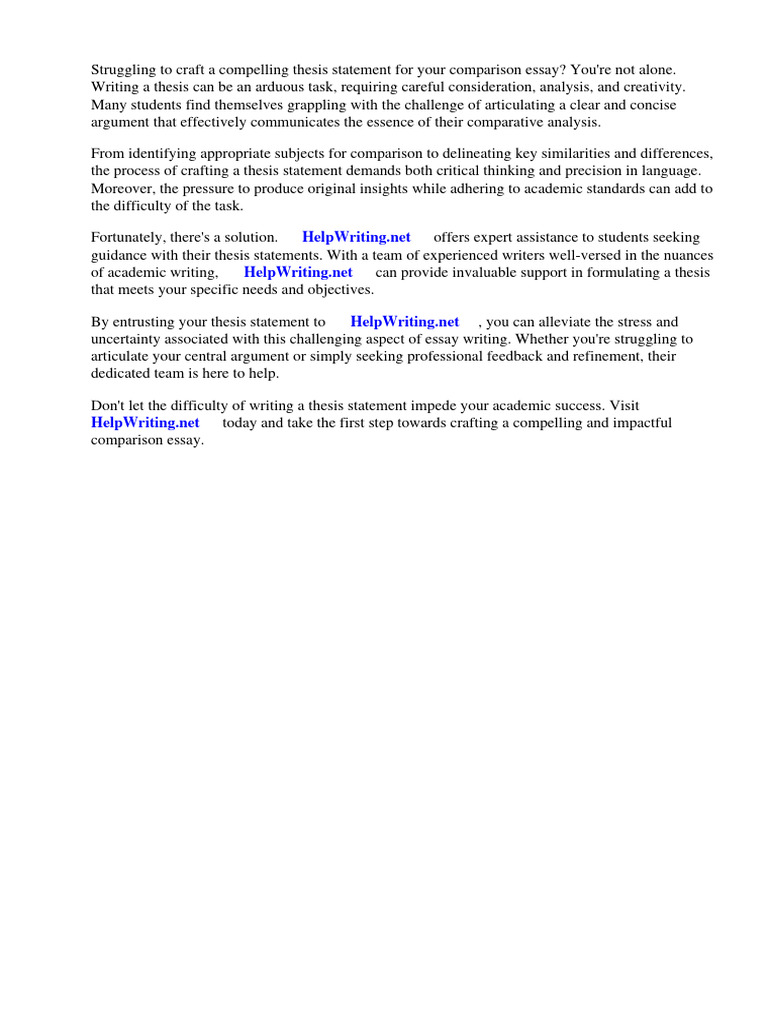 Examples of A Thesis Statement For A Comparison Essay | PDF | Essays ...