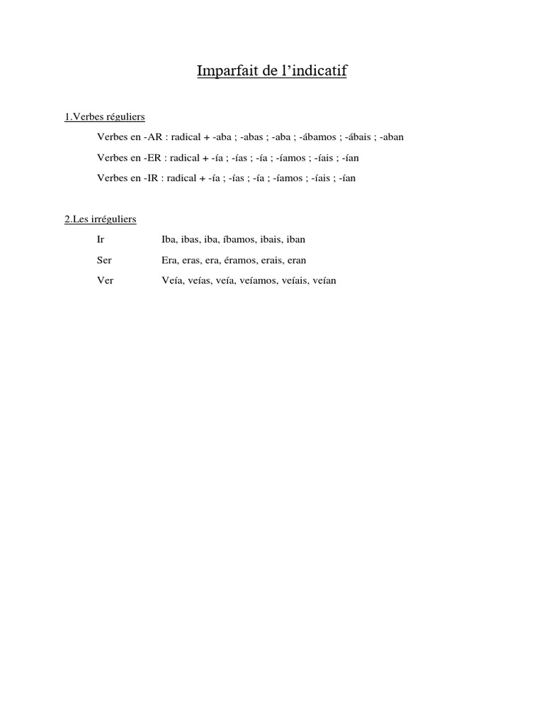 Imparfait de L'indicatif | PDF