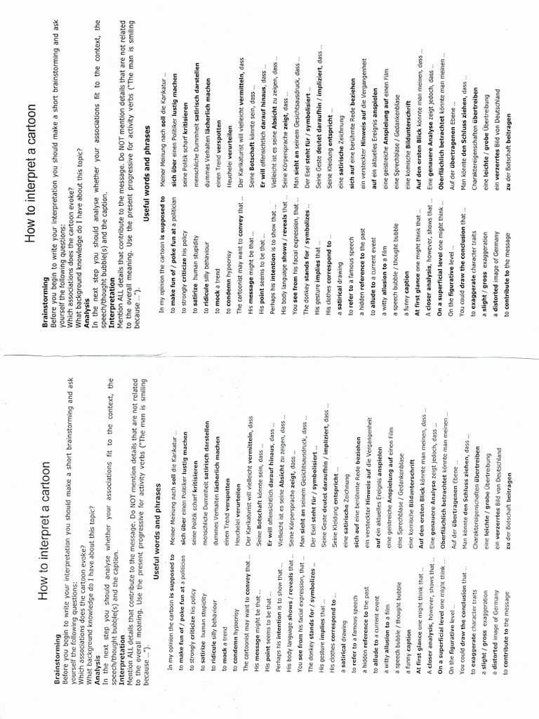 How To Interpret A Cartoon - Useful Phrases | PDF