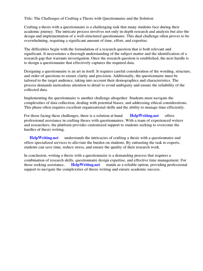 Sample Thesis With Questionnaire | PDF | Survey Methodology | Questionnaire