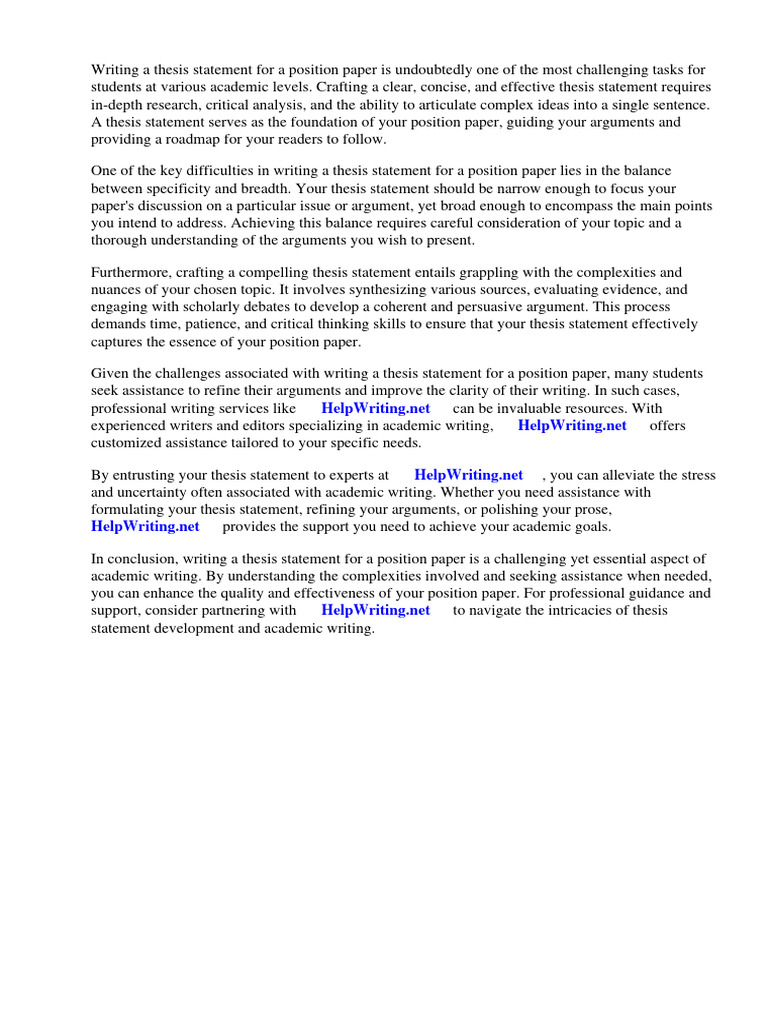 Thesis Statement Examples Position Paper | PDF | Essays | Thesis